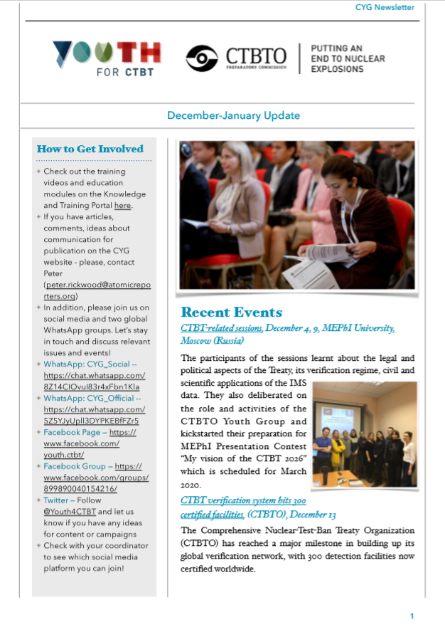 CYG Newsletter, Dec 2019 - Jan 2020 | CTBTO Youth Group